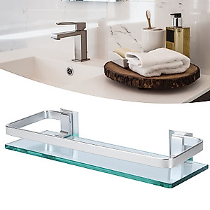 Hilitand Bathroom Rack, Aluminum Shelf Tempered Thickened Glass Bathroom Toilet Glass Storage Organizer Rack Wall Mounted with Screws for, Shower Caddies