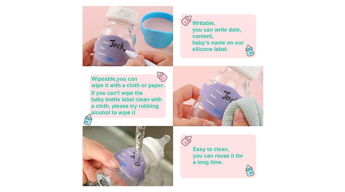 12 Pcs Baby Bottle Labels for Daycare, Silicone Daycare Bottle Labels ...