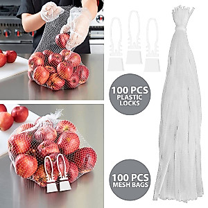 100Pcs Reusable Grocery Bags - Mesh Drawstring Bag Fruit and Vegetable Storage Plastic Mesh Produce Bags Onion Bag Reusable Produce Bags Mesh Bags - Onion and Potato Storage Bags Drawstring Bags