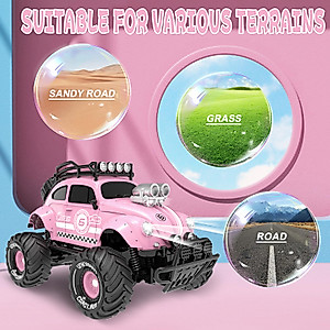 Carox Remote Control Car for Girls1:16 Scale-80 Mins Playtime Pink Classic Car with Cute LED Headlight for All Terrains-R/C Toys as Birthday for Girls (pink)