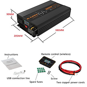 SL Euthtion 3000W/6000W(Peak) Pure Sine Wave Car Power Inverter 12V DC to 120V AC 60HZ with LCD Display, USB Port, Wireless Remote Control（10M for Car Home Laptop Truck
