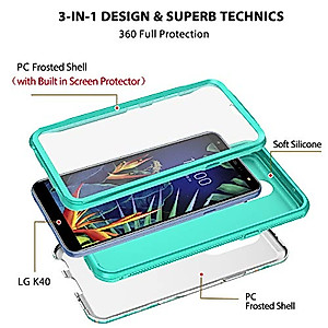 Hekodonk for LG K40/ LG K12 Plus/LG X4 (2019)/LMX4 Case Built in Screen Protector Heavy Duty High Impact PC TPU Full Body Protective Shockproof Anti-Scratch Cover for LG K40 -Marble Mint
