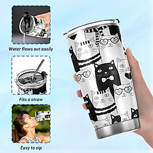 foixnub Black White Cat 20oz Tumbler Kitten Insulated Coffee Cup Wine Tumbler Stainless Steel Reusable Water Bottle Double Walled Travel Mug Thermal Cup for Hot Cold Drinks