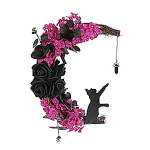 Halloween Door Wreath Autumn Wreath Fall, Winter Wreaths Artificial Harvest Outside for Home Rusty Birch Leaves Skull Decor Silk Halloween Welcome Sign