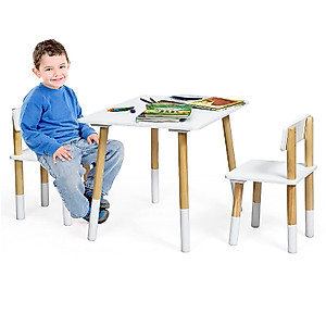 HONEY JOY Kids Table and Chair Set, Wooden Children Activity Table and 2 Chairs Set for Art, Craft & Snack Time, 3-Piece Toddler Furniture Set for Daycare & Playroom, Gift for Boys Girls (Light White)