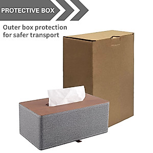 XNONE Tissue Box Cover Rectangle Kleenex Box Holder PU Leather Facial Organizer with Magnetic Bottom,Decorative Napkin Caddy for Vanity Dresser Night Stand Table Countertop Home Office Car,Grey