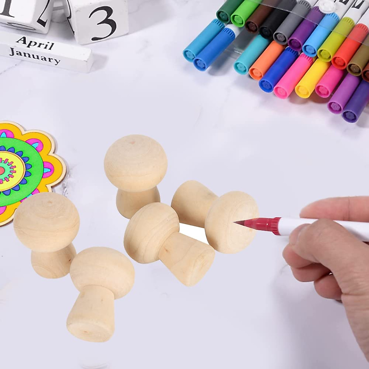 20pcs Wooden Peg Doll Unfinished Mushroom Head Shape Doll Wooden Mushroom Figures People Wooden Figures for Kids Art and Craft