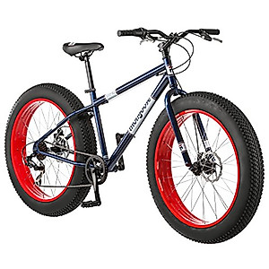 Mongoose Dolomite Mens and Womens Fat Tire Mountain Bike, 26-inch Wheels, 4-Inch Wide Knobby Tires, 7-Speed, Adult Steel Frame, Front and Rear Brakes, Navy Blue