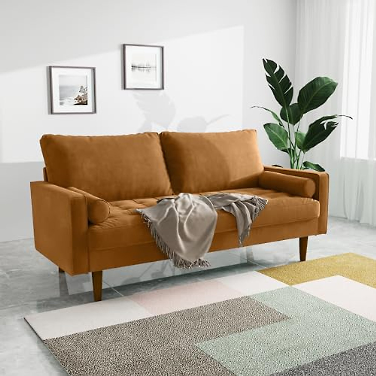 SILKIR Velvet Furniture for Small Spaces, Mid-Century Modern Loveseats for Living Room, Love Seat Couch Sofas, 70 Inches, Ginger