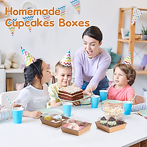 Charcuterie Boxes 20 Pack with Clear Lids, Square Disposable Paper Food Containers to Go Bakery Boxes for Strawberries, Cake Slice, Desserts, Donuts, Party, Wedding, Outdoors and Home Use (Brown)