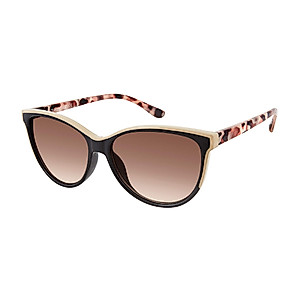 TAHARI Women's TH777 UV400 Protective Cat Eye Sunglasses. Elegant Gifts for Her, 55 mm, Black & Nude
