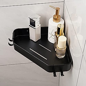 Veefos Corner Shower Caddy with Razor Holders, Shower Organizer Corner Shower Shelf Bathroom Shelf Storage Rack Floating Shelf, Space Aluminum(1 Pack, Black)