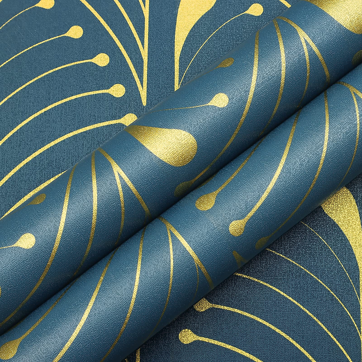 Peel and Stick Wallpaper Gold and Blue Wallpaper Stripe Contact Paper Geometric Removable Self Adhesive Wallpaper for Walls Bedroom Home Decoration Vinyl Rolls 17.3''x118.1''