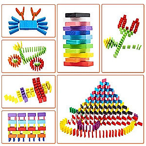 WOOD CITY 1000 Piece Dominoes Set for Kids with Extra 20 Blocks, Colorful Dominos Tiles for Building, Stacking, Racing, Tumbling, Wood Domino with Storage Bag and Box, Educational Toy