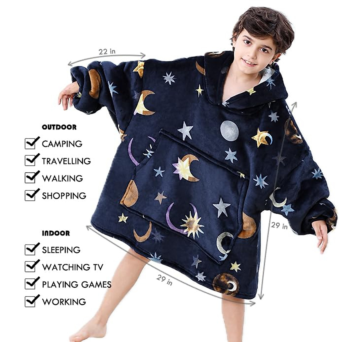 Dreamique Oversized Wearable Blanket for Kids, Sherpa Fleece Hoodie Blanket, Warm Winter Hooded Sweatshirt for Boys and Girls, Soft TV Blanket, Gifts for Kids (4-13 Years), Universe