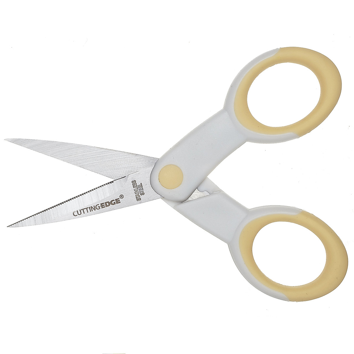 ECR4Kids Cutting Edge Ultra-Grip 5" Precision Non-Stick Stainless Steel Scissors w/Sheath - Extra Sharp Pointed Tip - For Sewing and Crafting, Pastel Yellow
