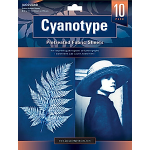 Jacquard Cyanotype Pretreated Fabric Sheets 10 Pack - Rich Blue Color - Quality Cotton Sateen Fabric Sheets - Makes Sun Printing Easy