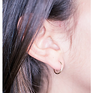 14K Yellow Gold Diamond Cut Continuous Endless Hoop Earrings, 0.47 inches, 12mm (1.25mm Tube)