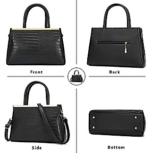 JHVYF Stylish Handbags for Women Fashion Shoulder Bags Crocodile Pattern Hobo Purse Classic Tote Satchel Black