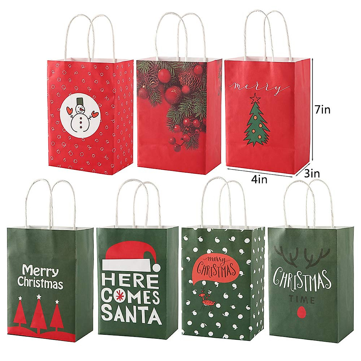 Sattiyrch Christmas Gift Bags 28 Count,Xmas Holidays Kraft Gift Bag Assorted Sizes,7 Jumbo, 7 Large, 7 Medium, 7 Small