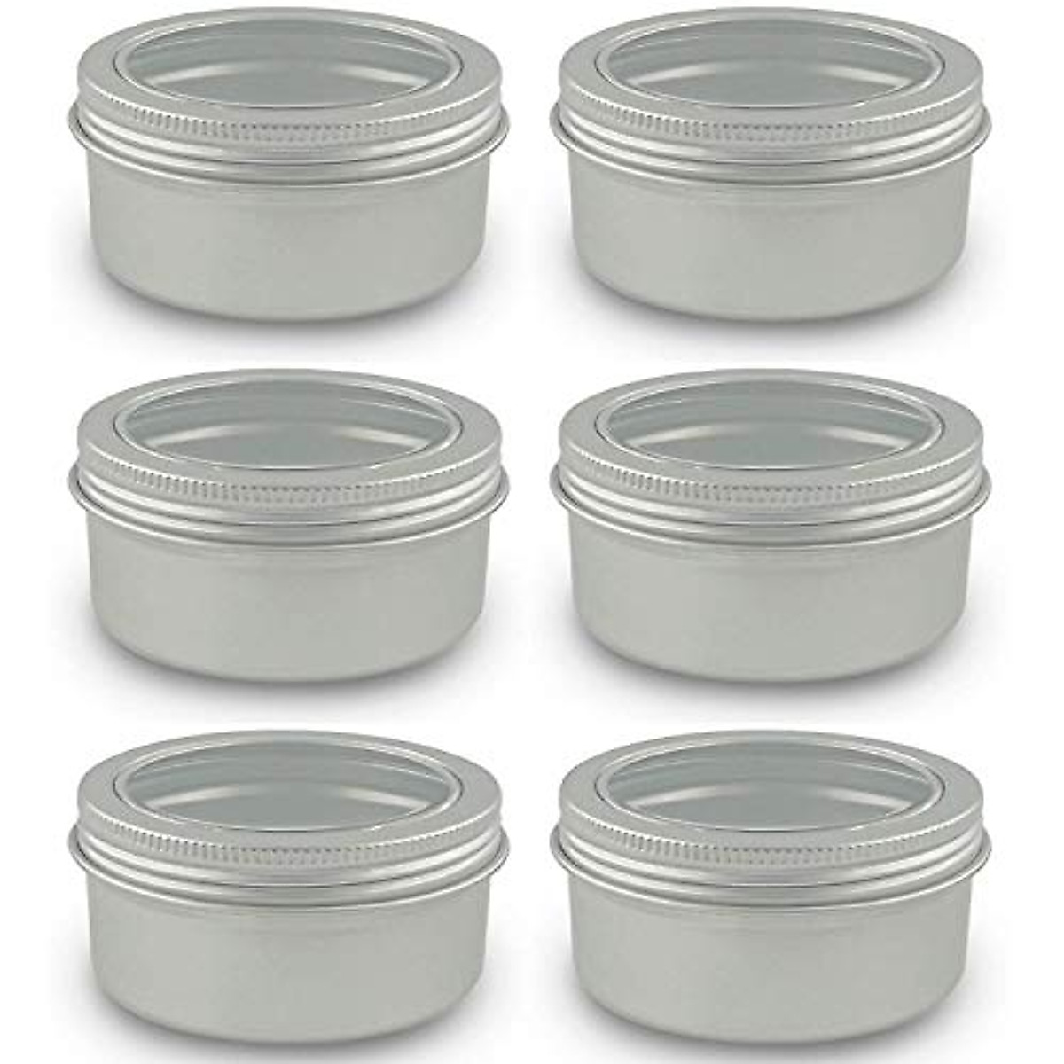 Hulless 4 Ounce Aluminum Cans 120 mL Transparent Top Screw Lid Metal Storage Tins Containers for Storing Spices, Candies, Lip Balm, Candles, 12 Pcs.