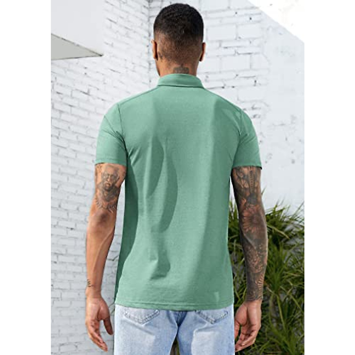 LE VONFORT Mens Quick Dry Performance Golf Polo Shirts Short Sleeve Summer Casual Athletic Collared Shirt Light Green X-Large