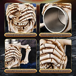 Stainless Steel Skull Mug Viking Drinking Cup Perfect Halloween Decoration and Gift for Men - Beer Stein, Tankard, Coffee Mug, and Tea Cup in One