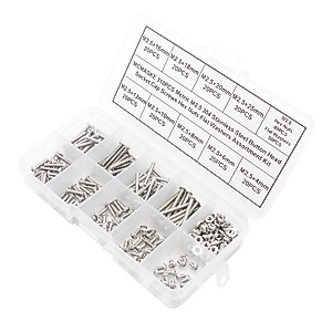 MCMASKE 310PCS Metric M2.5 304 Stainless Steel Button Head Socket Cap Screws Hex Nuts Flat Washers Assortment Kit