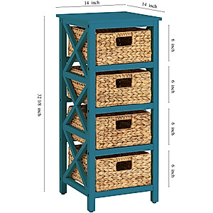 eHemco 4 Tier X-Side End Storage Cabinet with 4 Wicker Baskets, Teal