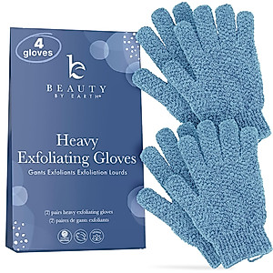 Exfoliating Glove (4 Pcs, 2 Pairs) - Heavy Exfoliate Glove for Dead Skin Bath Exfoliating Gloves for Shower Spa Massage & Body Scrub - Shower Gloves for Women & Men