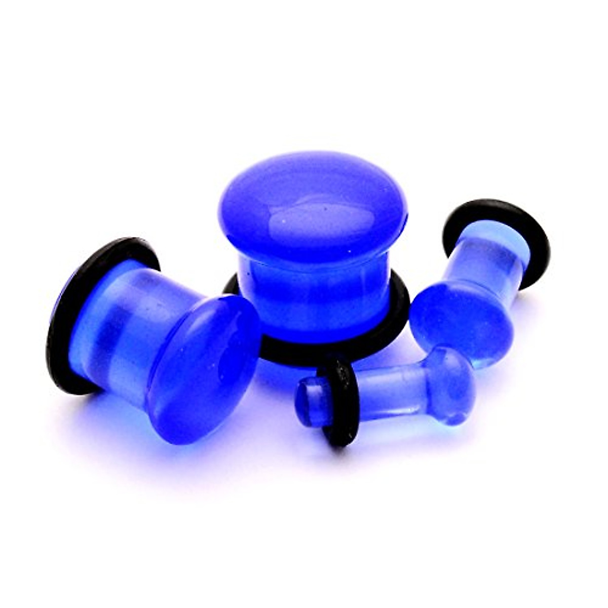 Mystic Metals Body Jewelry Blue Single Flare Glass Plugs - 4g - 5mm - Sold As a Pair