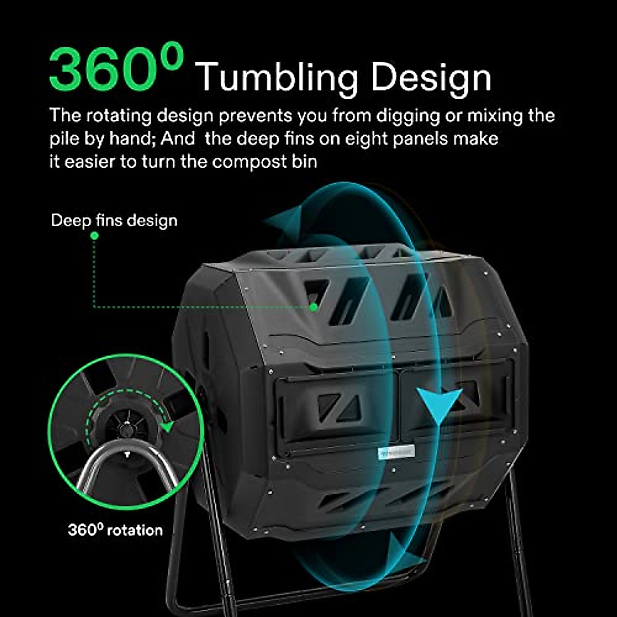 VIVOSUN Tumbling Composter Dual Rotating Batch Compost Bin with 5-Pack 5 Gallon Grow Bags, 43 Gallon Black Composter, Heavy Duty 300G Thickened Nonwoven Plant Fabric Pots