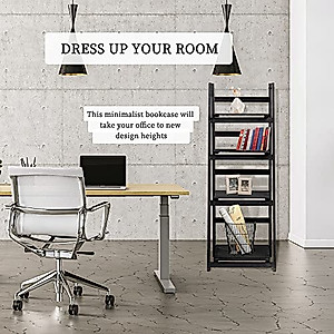 Babion Ladder Shelf, 4-Tier Ladder Bookshelf, Black Bookcase with Shelves, Storage Rack Plant Stand for Home, Bedroom, Bathroom,Office, 16 x 14 x 46 Inch, Industrial Style, Wood Frame