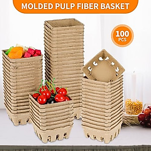 Tobeelec 100 Pcs Pulp Fiber Berry Basket, Products Berry Baskets, Molded Pulp Fiber Vented Produce Basket for Packaging Fruits and Veggies, Small Farmer Market Produce Basket Containers
