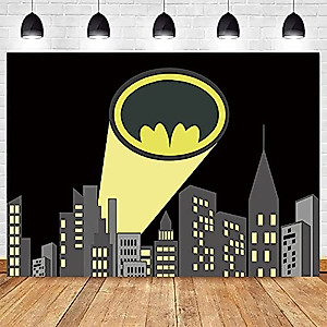 QHY 7x5ft Superhero Super City Photography Backdrops Skyline Buildings City Boom Photo Background Children Birthday Party Banner Photo Studio Booth Cake Table Decor