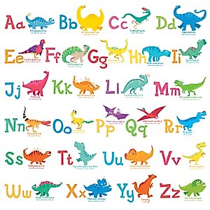 DECOWALL DW-1803 A-Z Dinosaur Alphabet Kids Wall Stickers Wall Decals Peel and Stick Removable Wall Stickers for Kids Nursery Bedroom Living Room d?cor ABC