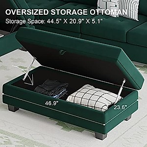 Belffin Velvet Convertible 4-Seat Sectional Sofa with Reversible Chaise L Shaped Sofa Couch Furniture Sets Sectional Couch with Storage Ottoman Green