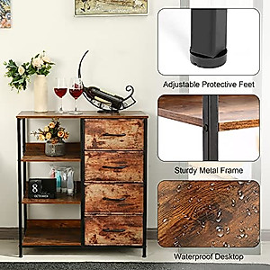 Vasfarok Nightstand End Table with Fabric Storage Drawer and Open Wood Shelf, Bedside Furniture with Steel Frame, Side Table for Bedroom, Dorm, Easy Assembly