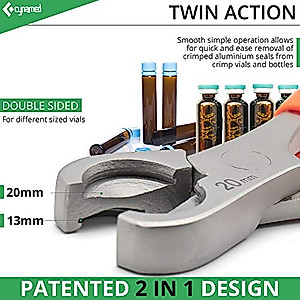 Cynamed Twin Action Decapper Pliers - Perfect for Decapping 13mm and 20mm Crimped Vials and Bottles