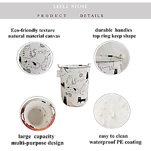 LEELI Laundry Hamper with Handles Collapsible Canvas Laundry Basket,Waterproof Storage Basket Home Organizer for Nursery,Clothes,Toys,Baby Hamper19.7×15.7(kitty)