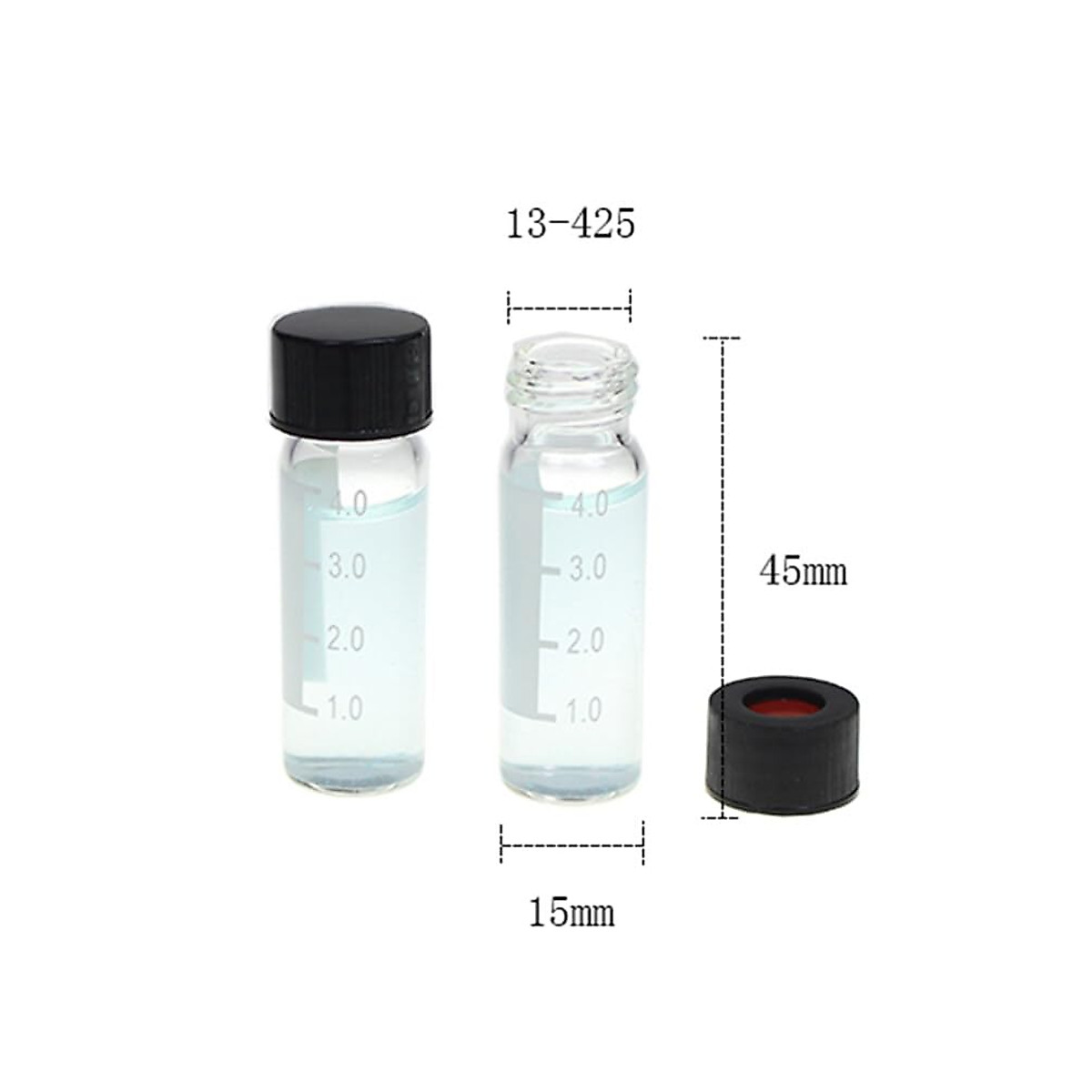 ULTECHNOVO Glass Vials with Screw Caps, Clear Liquid Sample Glass Bottles, 20pcs Chromatography Vials Reagent Serum Storage Bottle with Scale and Black Solid Lid and Septa