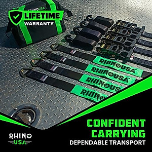 Rhino USA Car Trailer Ratchet Straps Kit - 11,128lb Guaranteed Break Strength - Use for Car, Truck, UTV & More - (4) Premium 2" x 8' Ratchet Straps with Padded T-Handles + (4) Axle Straps Tie Down