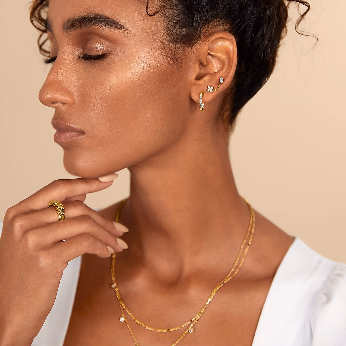 PAVOI Rhodium Plated Solid 925 Sterling Silver Post Cubic Zirconia Flat Back Earrings for Women | Marquise Cartilage Earring | Helix Piercing Jewelry | Small Stud Earrings