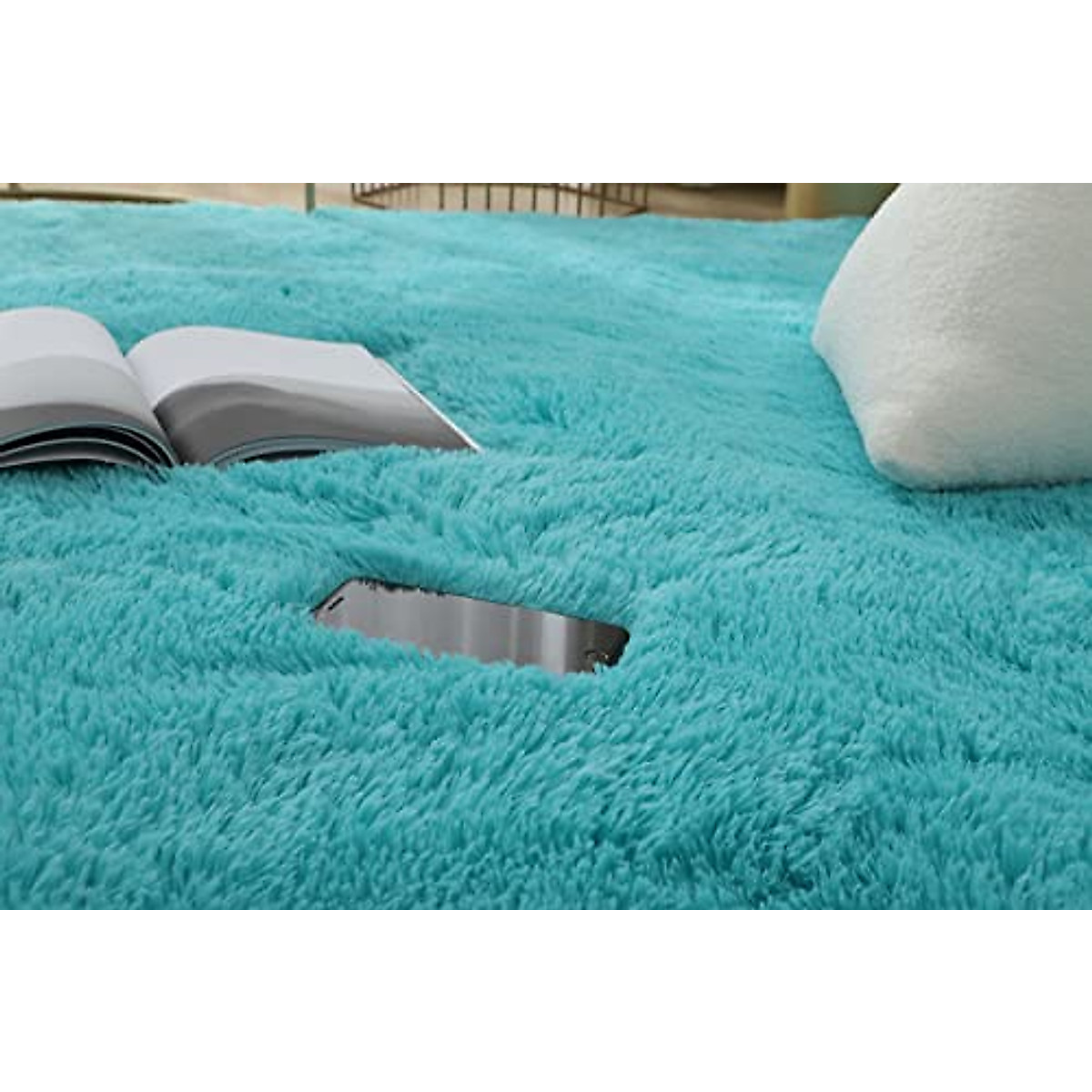 Aimusego Plush Modern Area Rug, 4x5.3ft Soft Fuzzy Turquoise Blue Rugs for Bedroom for Living Room Bedroom, Shaggy Carpet Throw Rugs for Kids Girls Boys Dorm Room, Dorm Rugs for College Students Girls