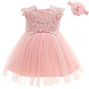 Baby Girl Dress Christening Baptism Gowns Flower Girl Dress, Pink, 3 months