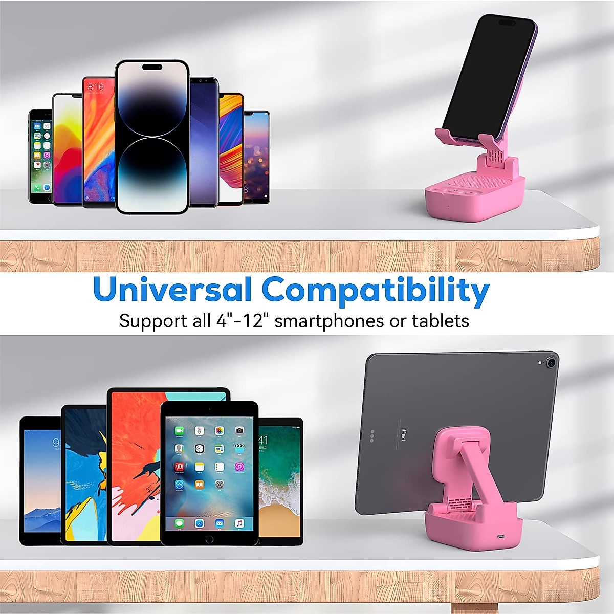 Gifts for Men Women, from Wife,Cell Phone Stand with Wireless Bluetooth Speaker, Punchy Bass & HD Stereo Sound Speaker for Home & Outdoors Compatible with iPhone/ipad/Samsung-Pink