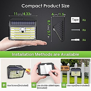 CLAONER Solar Lights Outdoor [𝟔 𝐏𝐚𝐜𝐤/126 LED], Wireless Motion Sensor Lights, IP65 Waterproof Security Lights 3 Modes, 270° Lighting Angle, Ultra-Bright Wall Lights for Deck Patio Fence Garage
