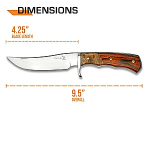 Elk Ridge - Outdoors Fixed Blade Knife, 9.5-in Overall, Satin Finish Stainless Steel Blade, 2 Tone burl Wood Handle, Genuine Leather Sheath, Hunting, Camping, Survival - ER-085