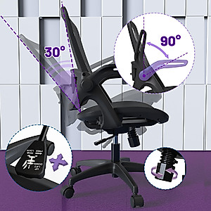 Ergonomic Mesh Seat Home Office Computer Desk Chair Height Adjustable Lumbar Support with Flip Up Arms Swivel Wheels for Adult