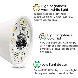 Yangcsl LED Light Bulbs 85W Equivalent 1200lm, RGB Color Changing Light Bulb, 6 Moods - Memory - Sync - Dimmable, A19 E26 Screw Base, Timing Remote Control Included (Pack of 4)